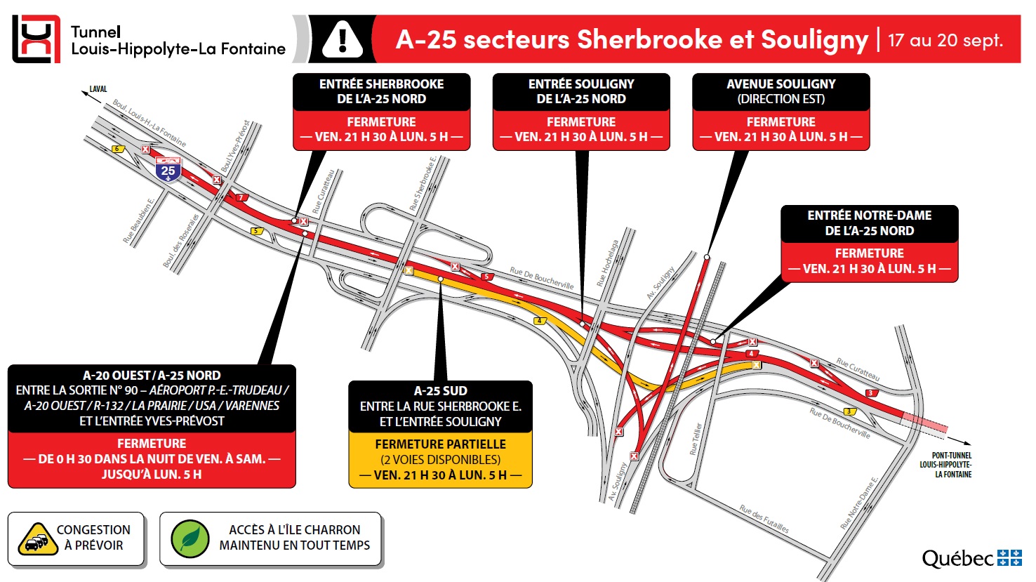Fermeture complète du tunnel en direction de Montréal en fin de semaine ...